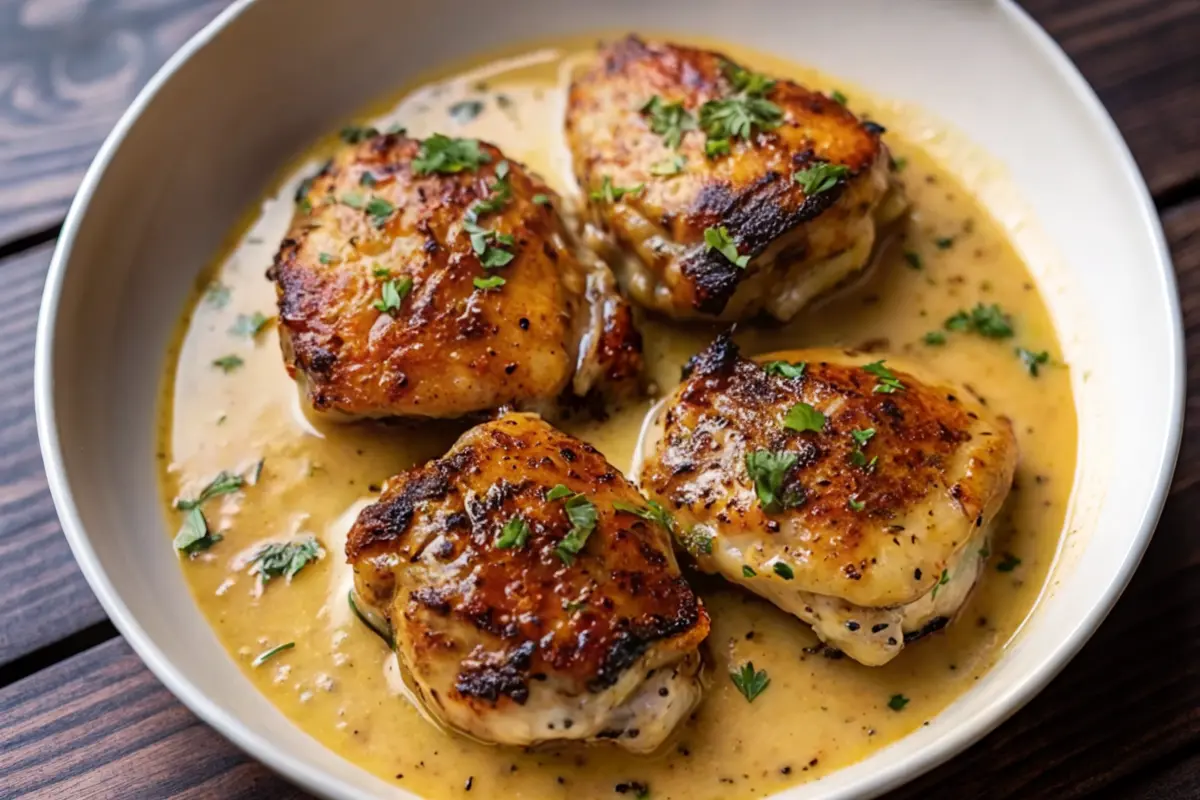 Bobby Flay Chicken Thighs with Creamy Garlic Sauce