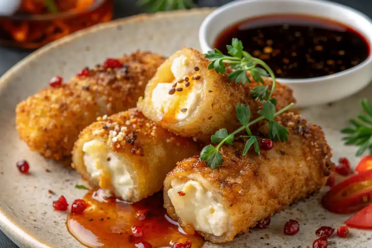 Crispy Fried Goat Cheese Rolls with Hot Chili Honey