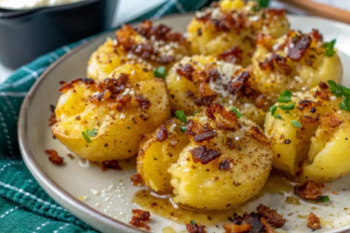 Golden Garlic Butter Parmesan Smashed Potatoes Everyone Loves