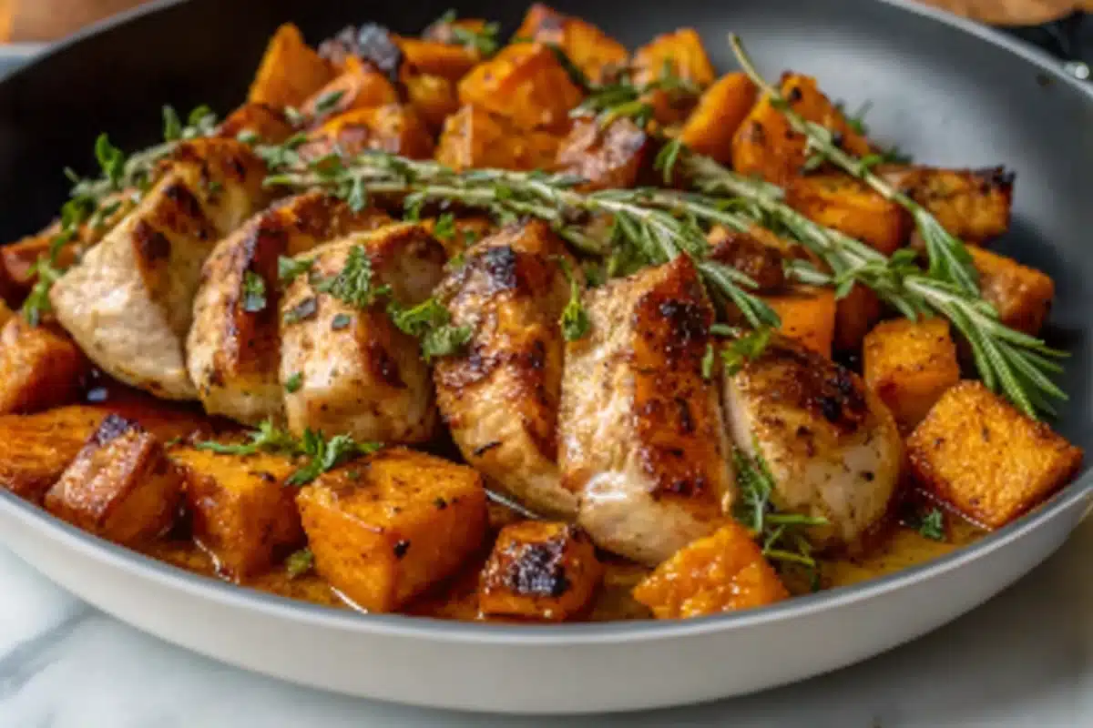 Juicy Skillet Chicken with Sweet Potatoes and Herbs (30-Minute Meal)