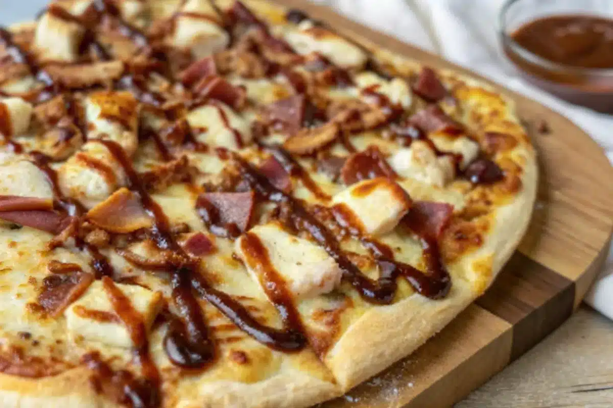Homemade BBQ Chicken Pizza with Crispy Bacon & Sweet Sauce